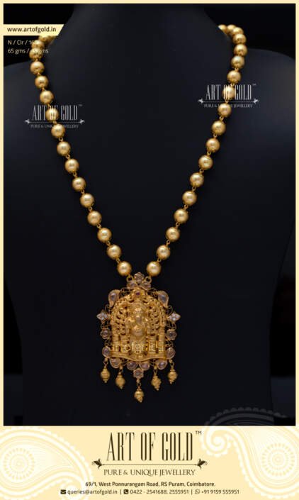 Nakshi Ganesh Pendant with South Sea Pearl Chain | Art of Gold ... Nakshi Ganesh Pendant with South Sea Pearl Chain | Art of Gold ...
