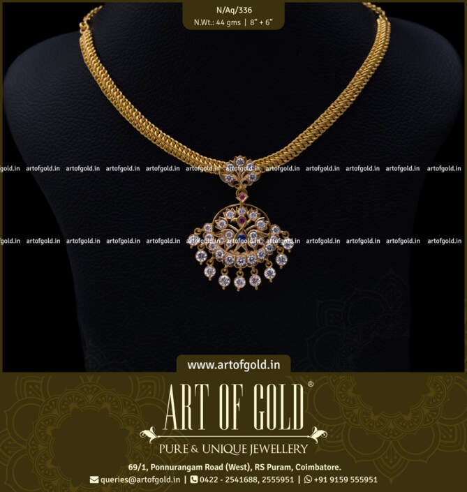 Gold Attigai & White Stone Pendant | Art of Gold Jewellery, Coimbatore