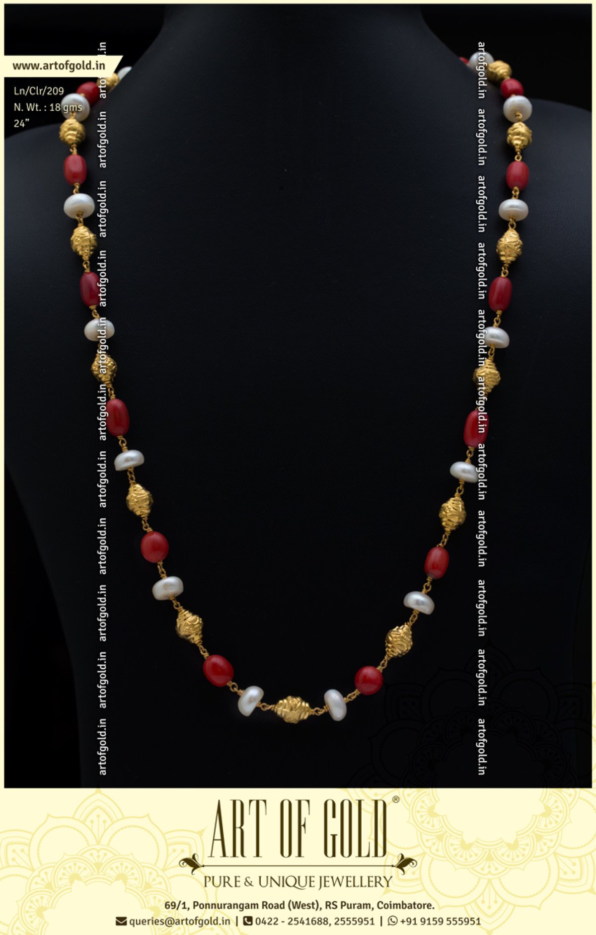 Pearl Coral Gold chain Art of Gold Jewellery Coimbatore