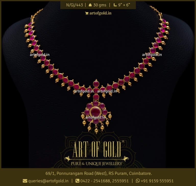 Red Stone Necklace - Gold Addige | Art of Gold Jewellery, Coimbatore