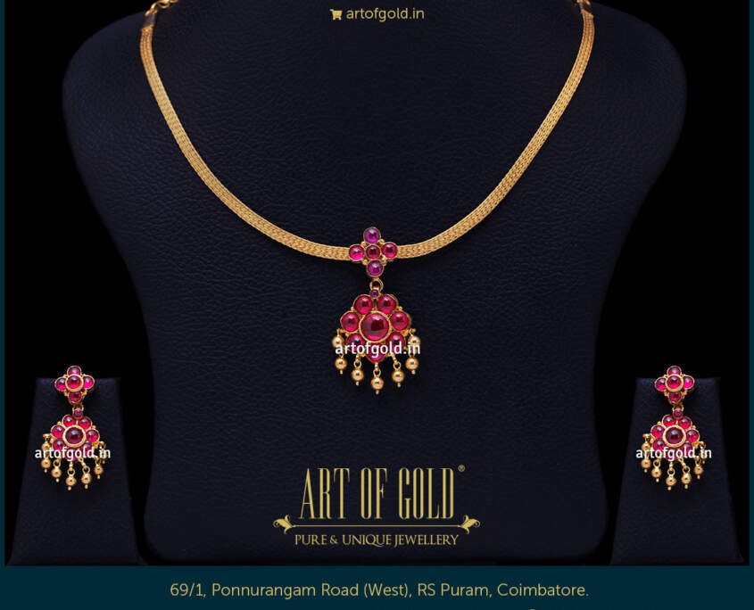 Red Stone Necklace - Gold Addige | Art of Gold Jewellery, Coimbatore
