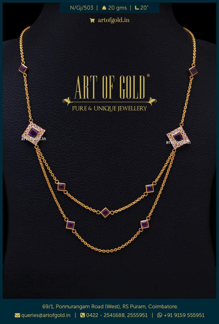 Gold chain with stones | Art of Gold Jewellery, Coimbatore