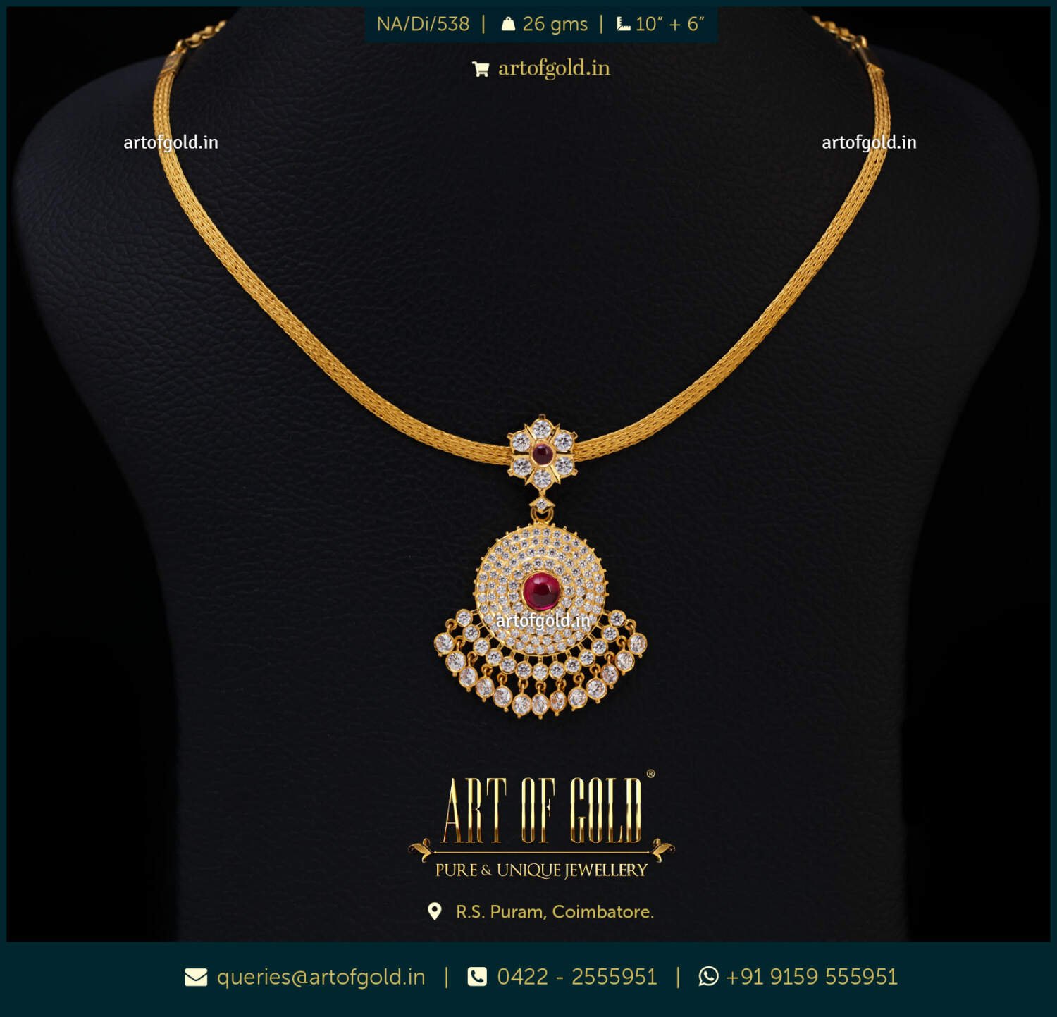 CZ Pendant Addigai | Art of Gold Jewellery, Coimbatore