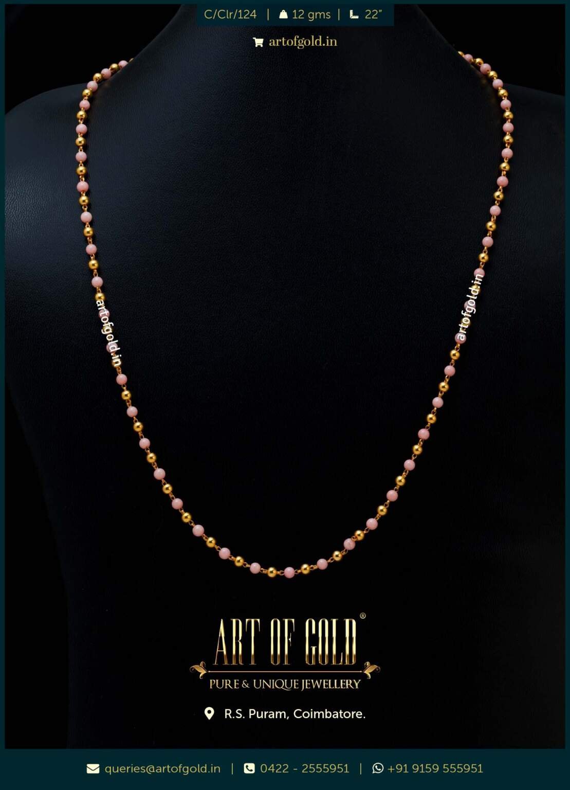 Pink Coral & Gold balls chain | Art of Gold Jewellery, Coimbatore
