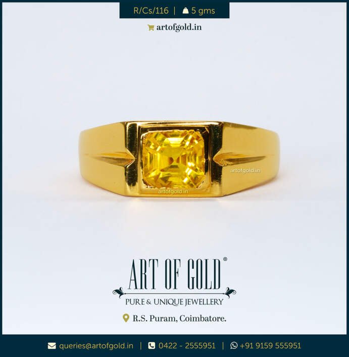 Square Yellow Sapphire Ring for Men in Gold | Art of Gold Jewellery ...
